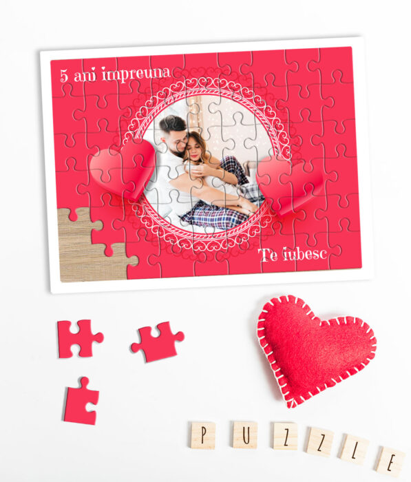 Puzzle din lemn personalizat cu o poza si mesaj Love - Uniq-gift.ro