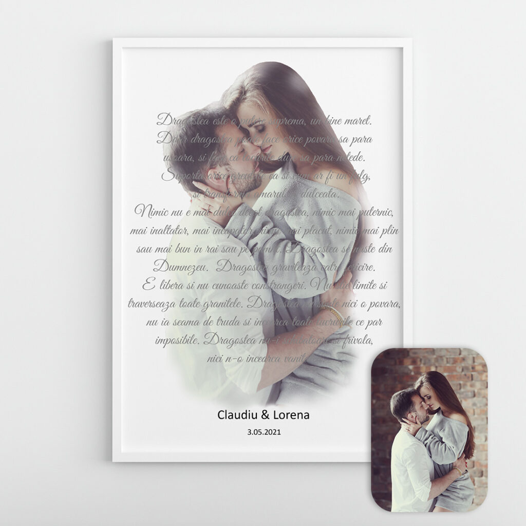 Tablou Art personalizat cu poza ta si mesaj sau versuri melodie