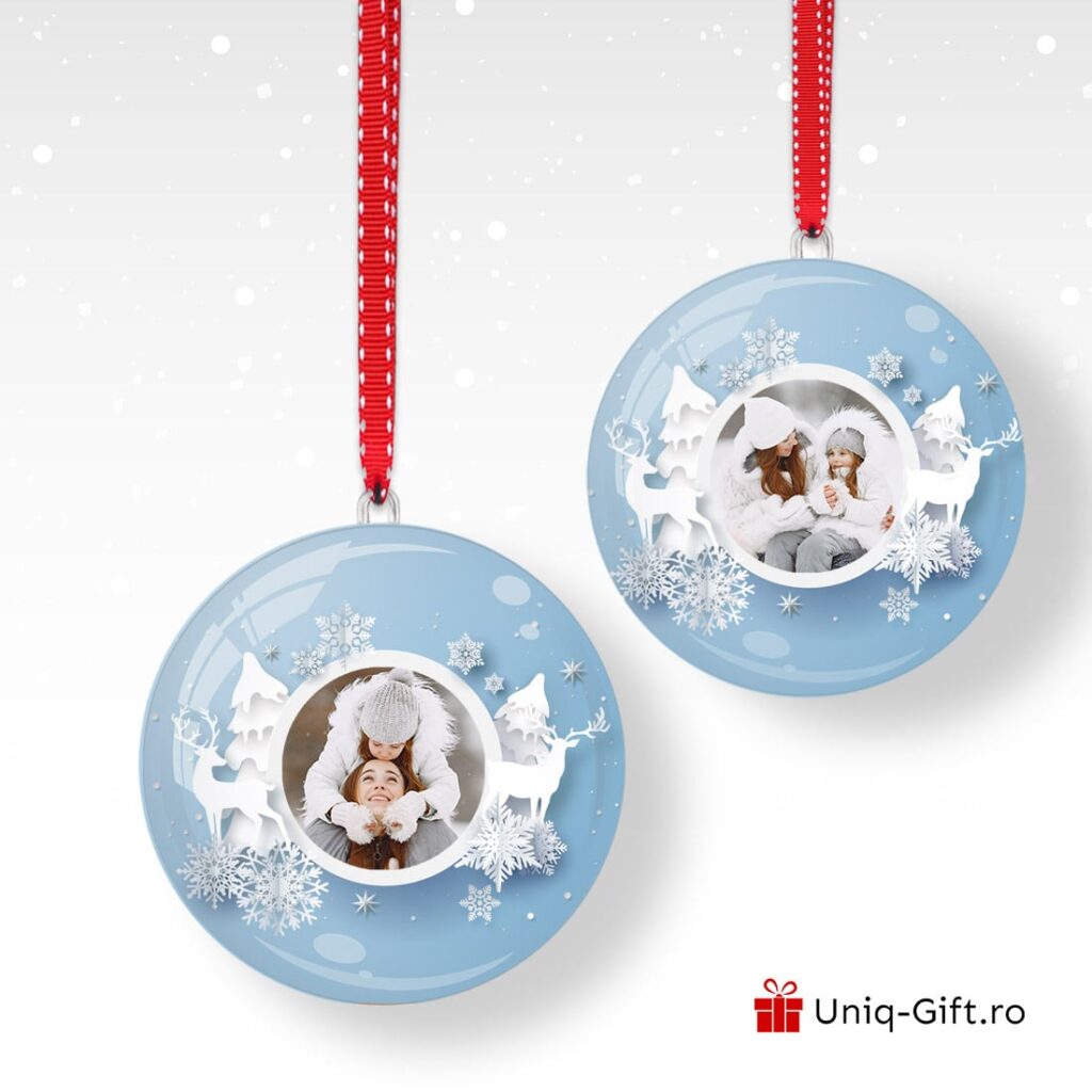 Glob imprimat cu fulgi personalizat cu 2 poze Winter - Uniq-gift.ro