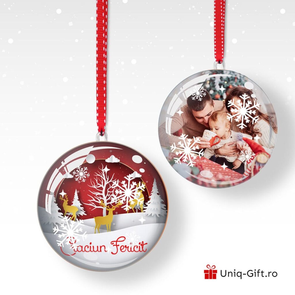 Glob imprimat cu fulgi personalizat cu o poza si text animatie - Uniq ...
