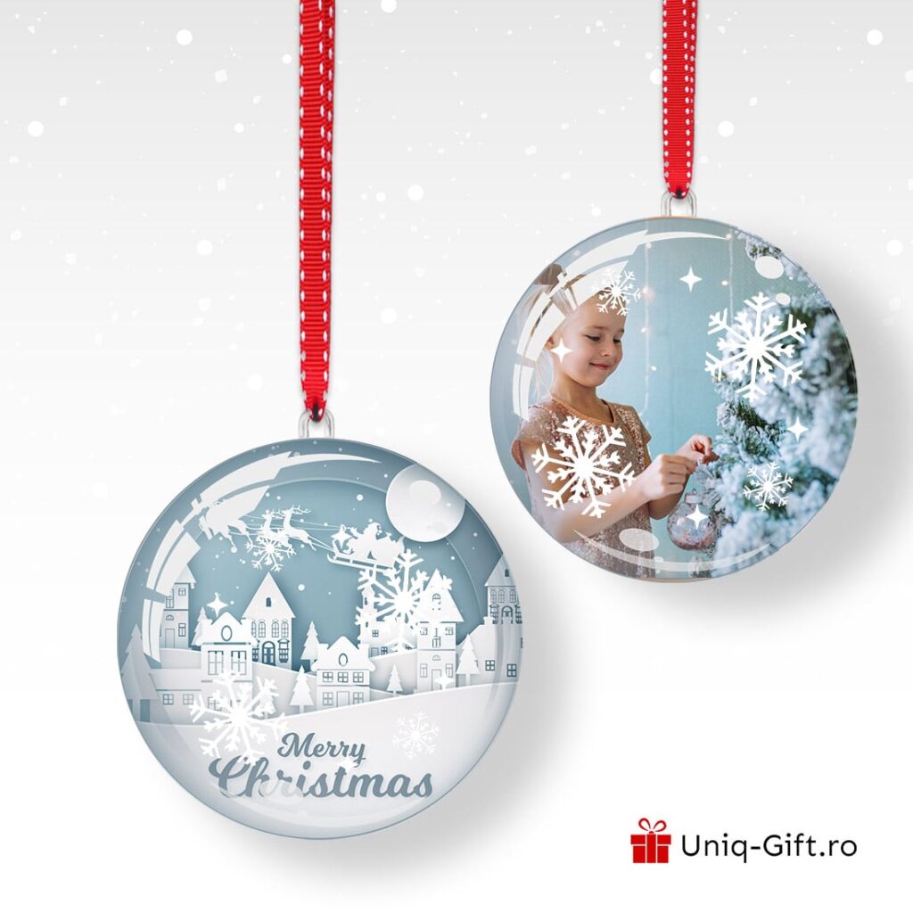 Glob imprimat cu fulgi personalizat cu poza si text animatie 2 - Uniq ...