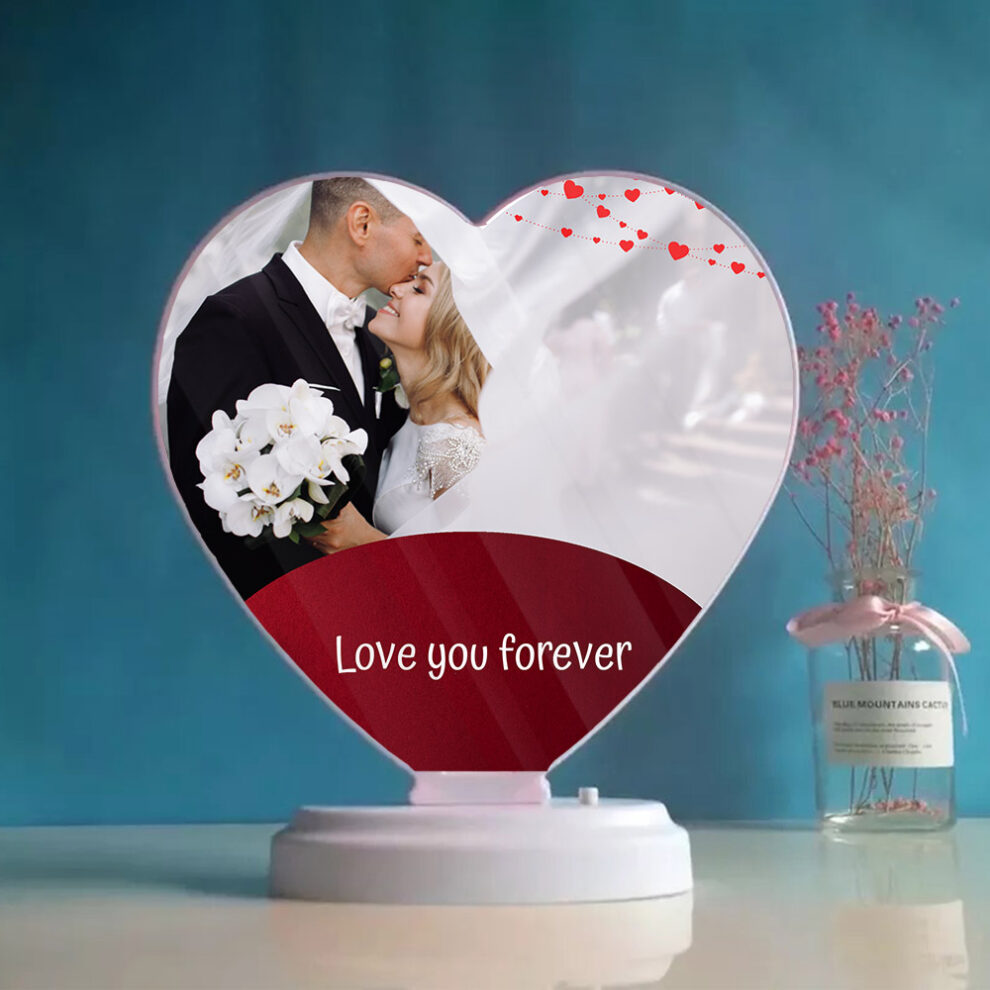 Oglinda magica LED in forma de inima personalizata cu poza si mesaj