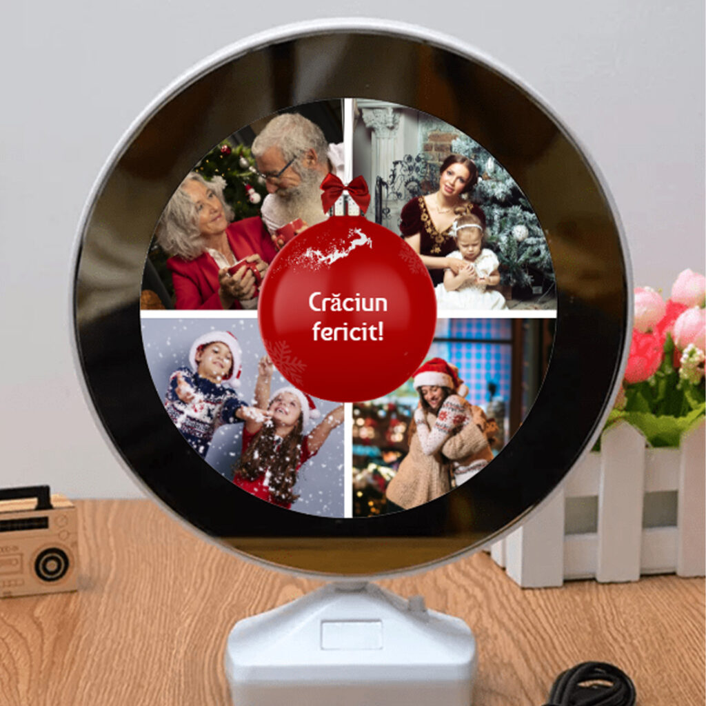 Oglinda magica de Crăciun LED personalizată cu 4 poze - Uniq-gift.ro